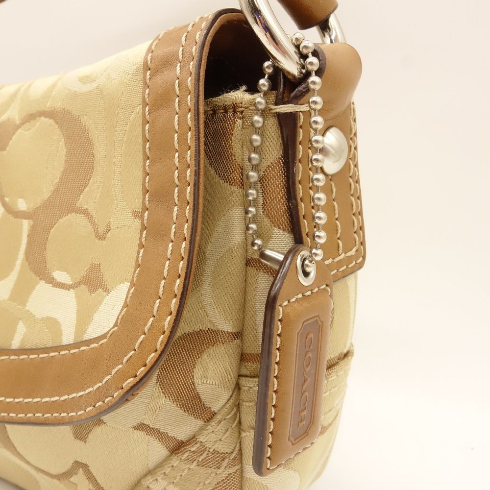 Coach Signature Logo Shoulder Bag Beige Canvas - Gem